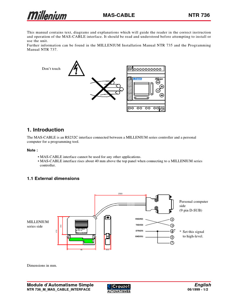 Crouzet Millenium - Mascable Programming Cable | PDF | Interface (Computing) | Office Equipment