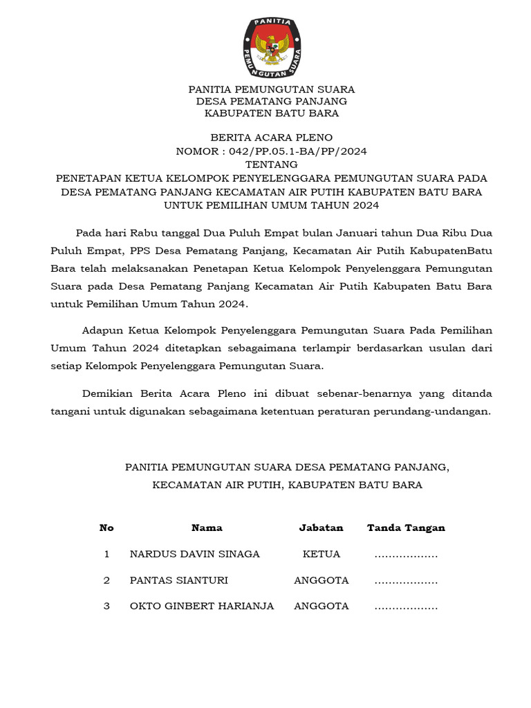 Format Ba PPS Ketua KPPS | PDF