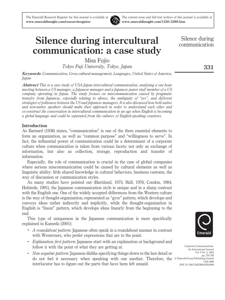 Silence During Intercultural Communication - A Case Study | PDF | Cross ...