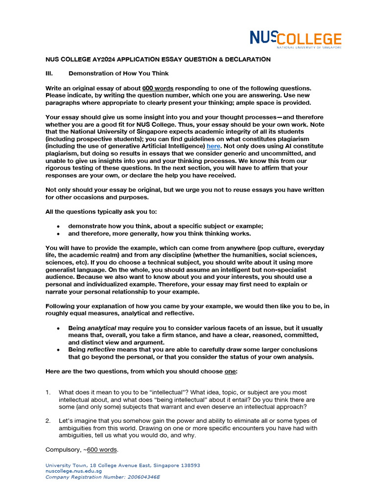 NUS College Application Essay Guide | PDF | Essays | Plagiarism