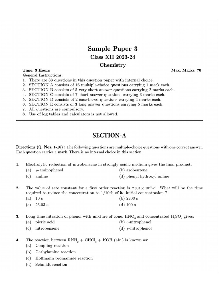 CH Sample Paper 3 Unsolved | PDF