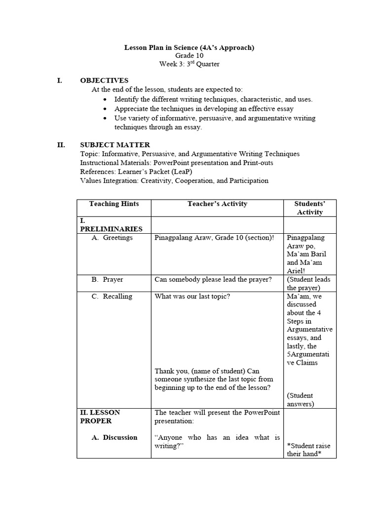 4A-Lesson-Plan_WEEK-3 Informative, Persuasive, and Argumentative ...