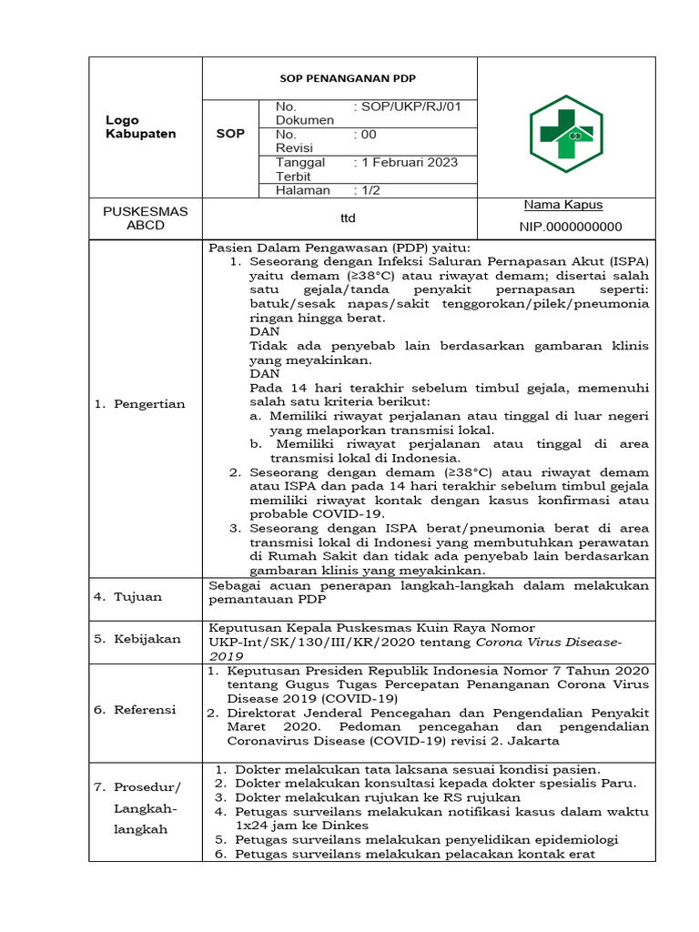 Sop Penanganan PDP | PDF | Sains & Matematika