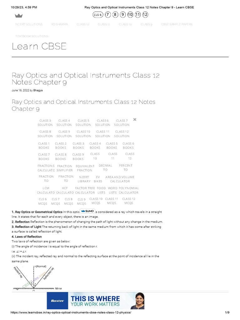Ray Optics and Optical Instruments Class 12 Notes Chapter 9 - Learn ...