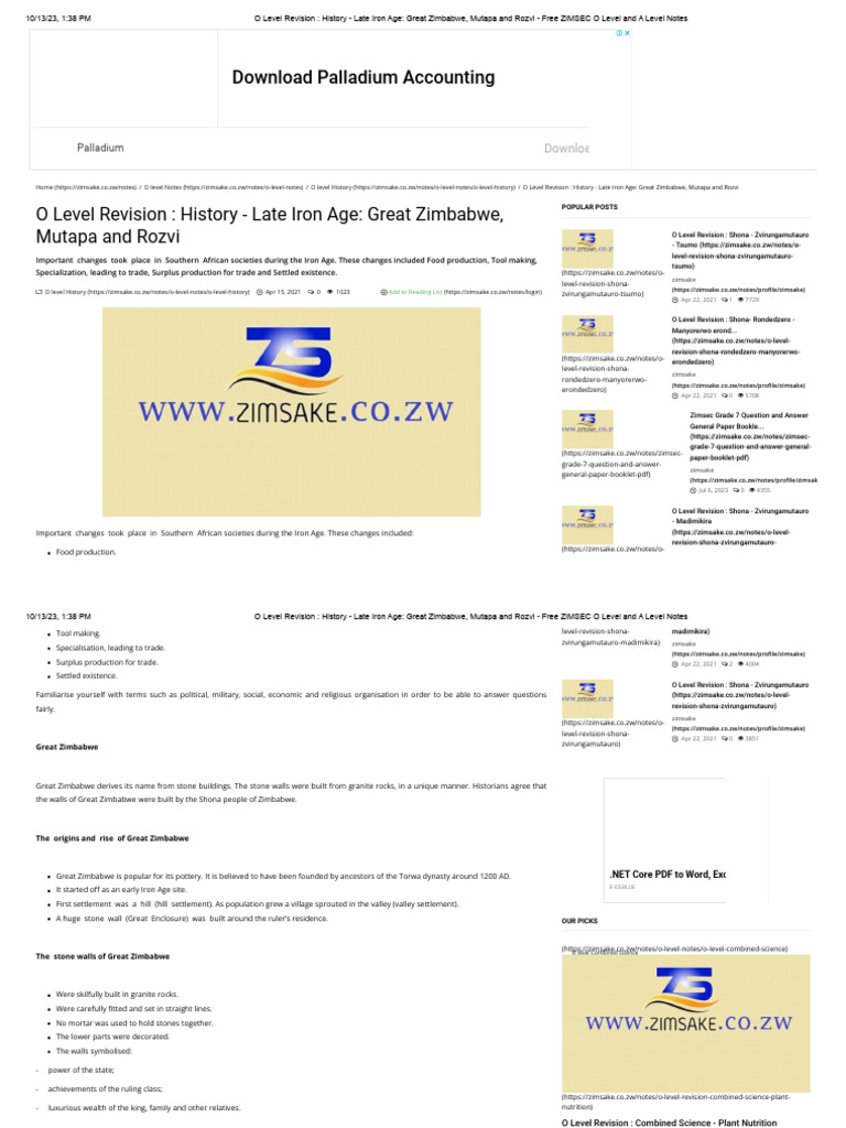O Level Revision - History - Late Iron Age - Great Zimbabwe, Mutapa and ...