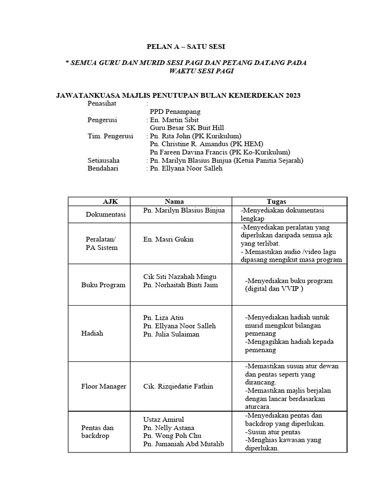 AJK 2023 - MajlisPenutupan - PelanA | PDF