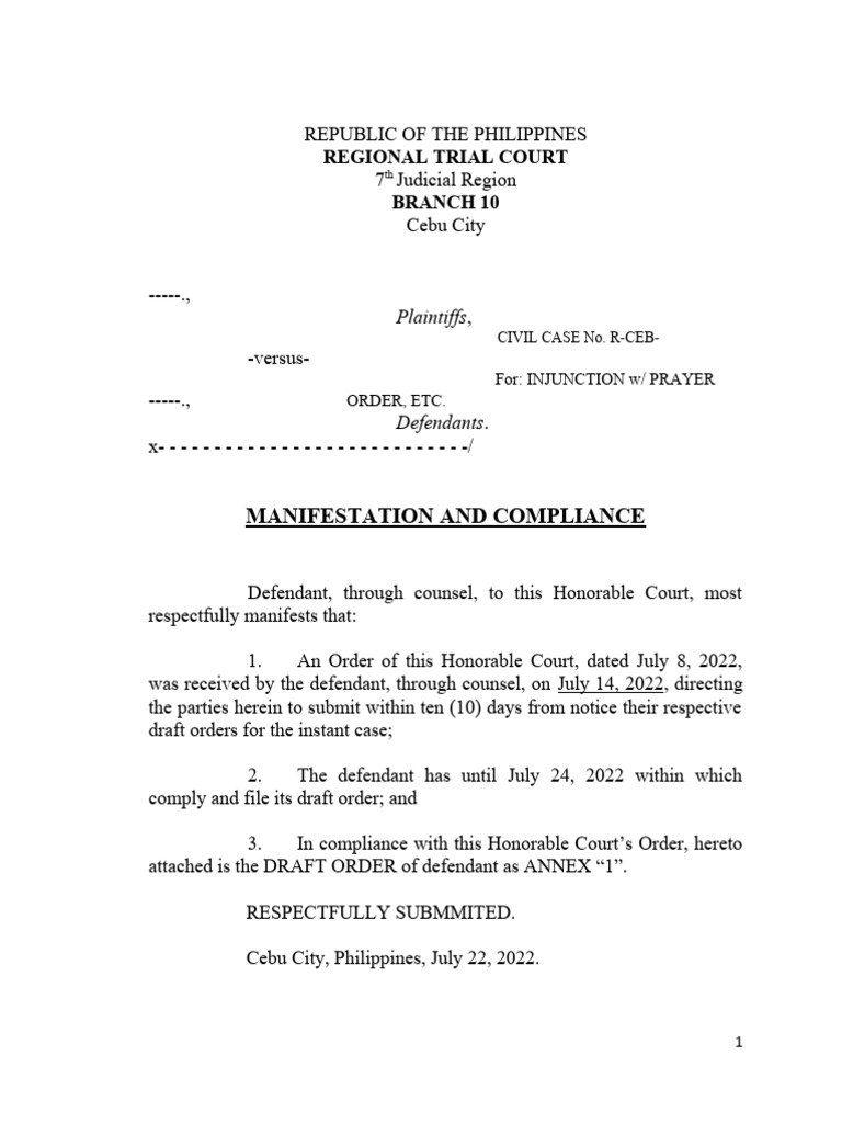 Manifestation and Compliance To Order | PDF | Law