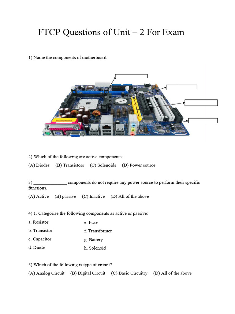 FTCP Questions of Unit | PDF | Power Supply | Series And Parallel Circuits