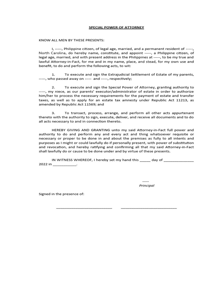 Special Power of Attorney Document | PDF | Law