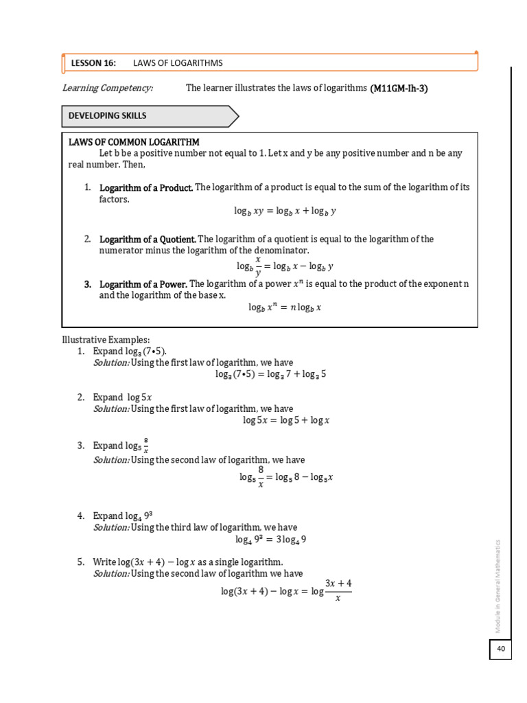 Module General Mathematics 5 | PDF | Logarithm | Function (Mathematics)