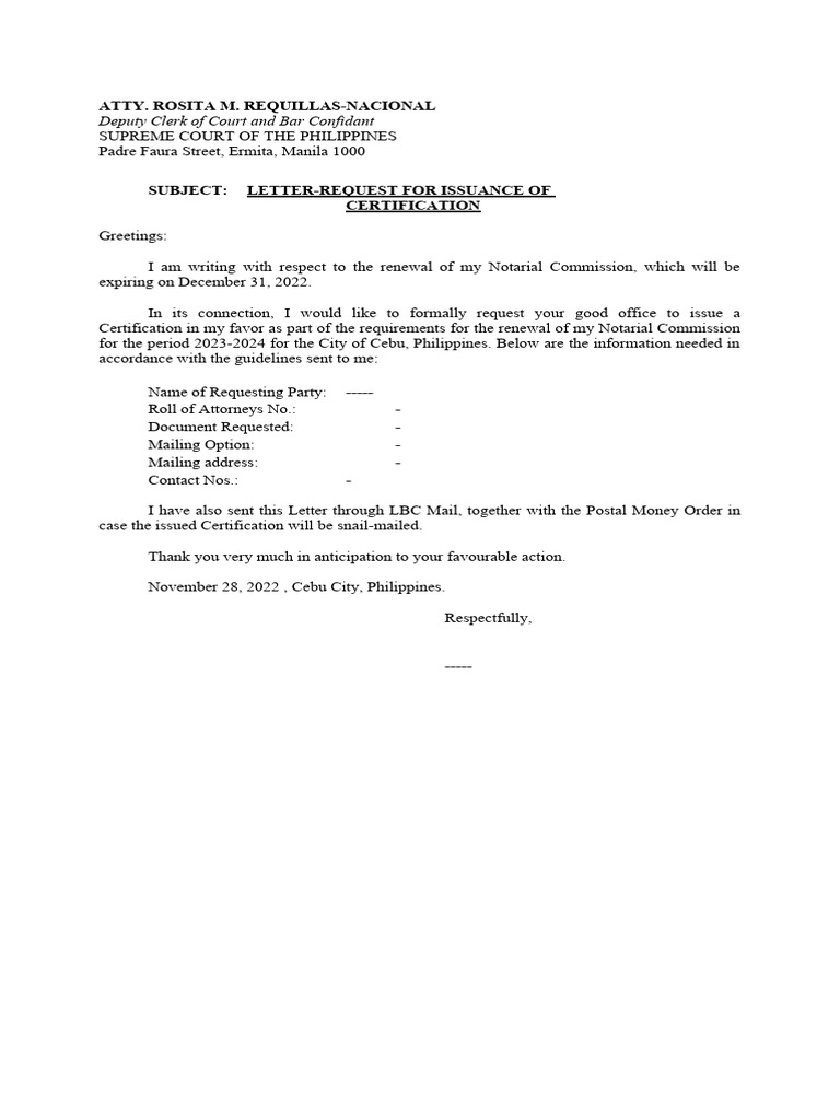 Request for Notarial Commission Renewal | PDF