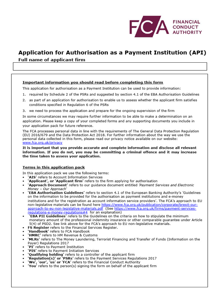 Payment Institution Authorisation Application | PDF | Money Laundering ...