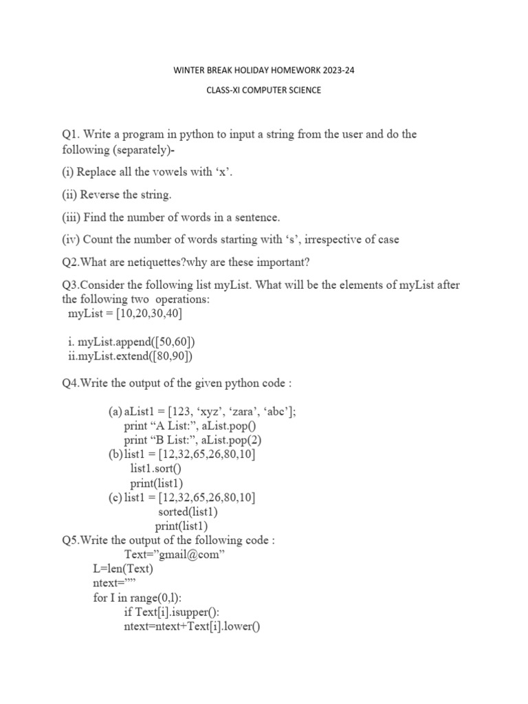 Class XI Computer Science Homework | PDF | Computer Engineering | Software Engineering