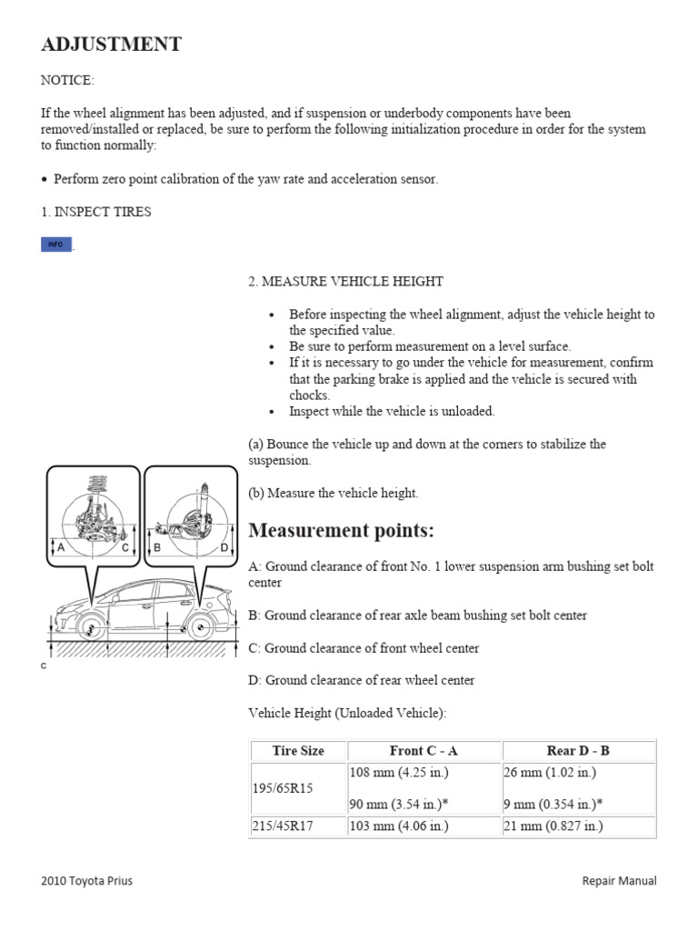 2010 Toyota Prius Repair Manual - Wheel Alignment | PDF