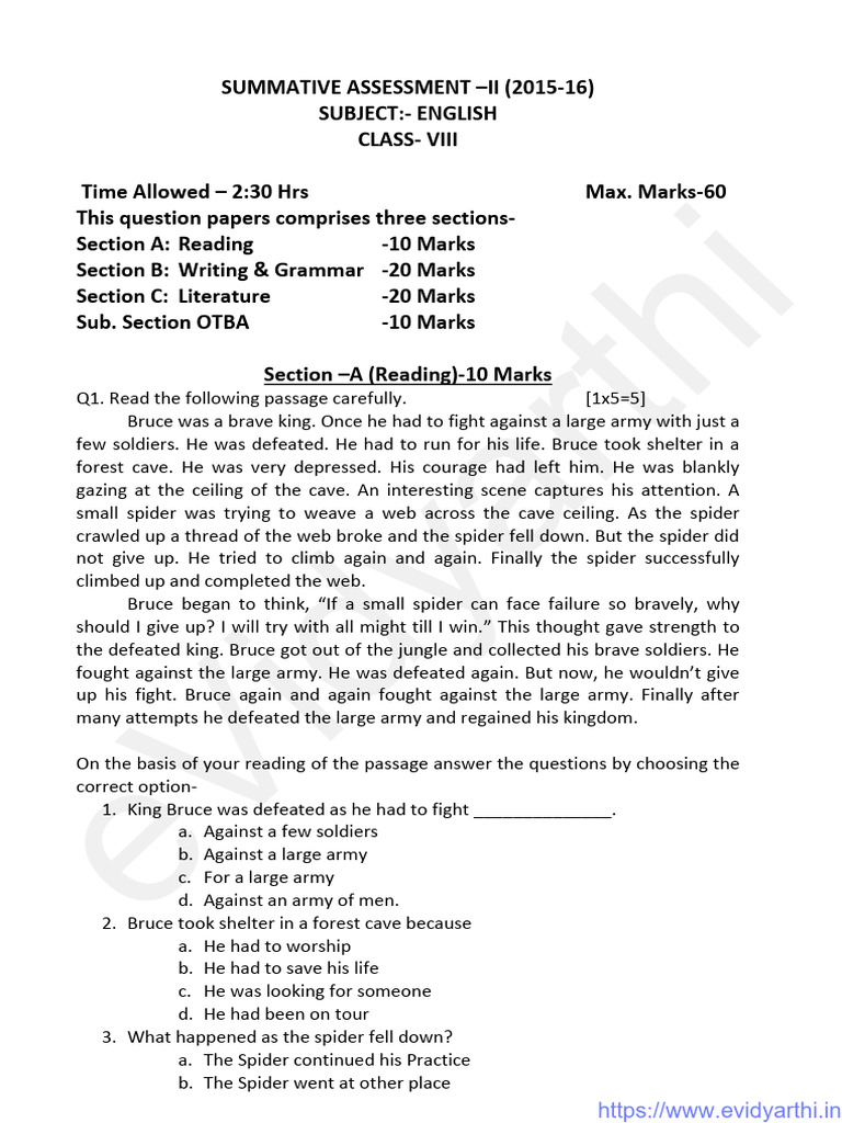 English Previous Year Question Paper 3 | PDF | Baloo
