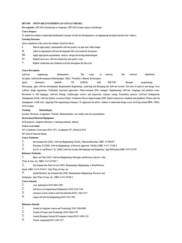 Dit 0401 Software Engineering | PDF | Software Development Process | Product Development