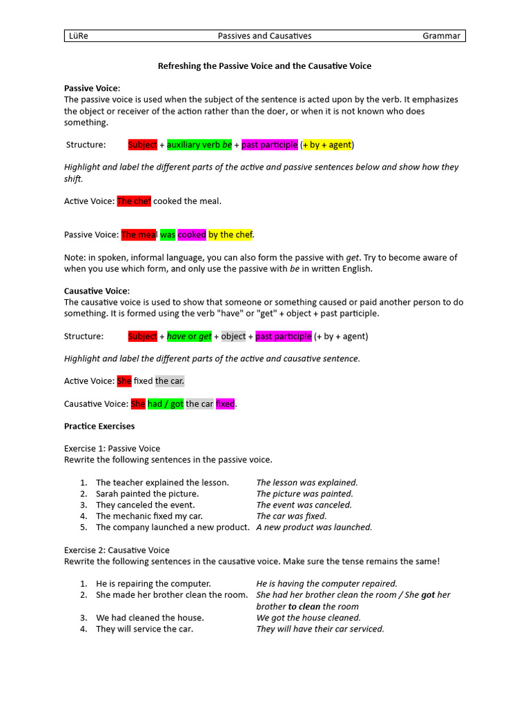 Refreshing Passive Causative Voice Key | PDF | Verb | Linguistics