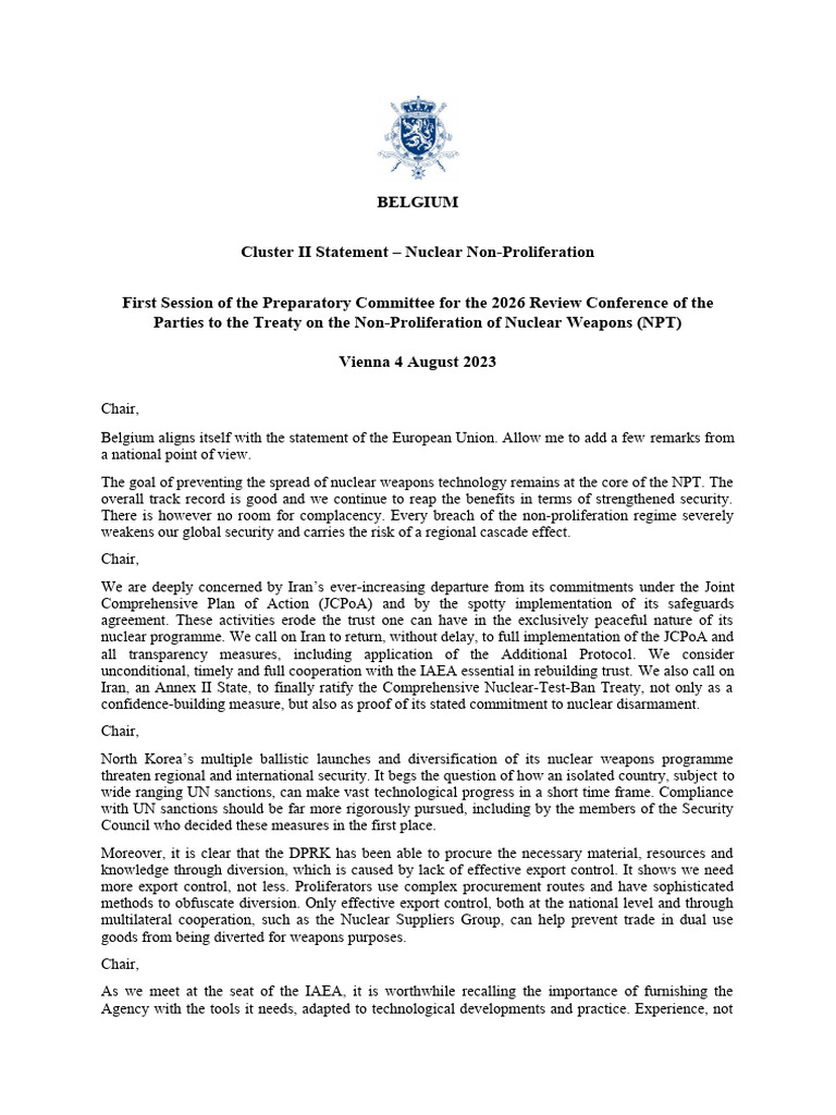 Statement BE Non-Proliferation First Preparatory Committee NPT 4 August ...