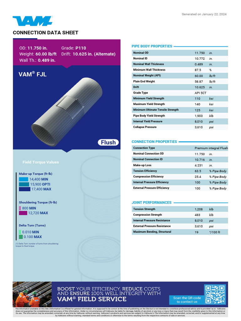 CDS VAM® FJL 11.75in. 60lb-ft P110 Alt. Drift 10.625in. 87.5% | PDF | Pipe (Fluid Conveyance ...