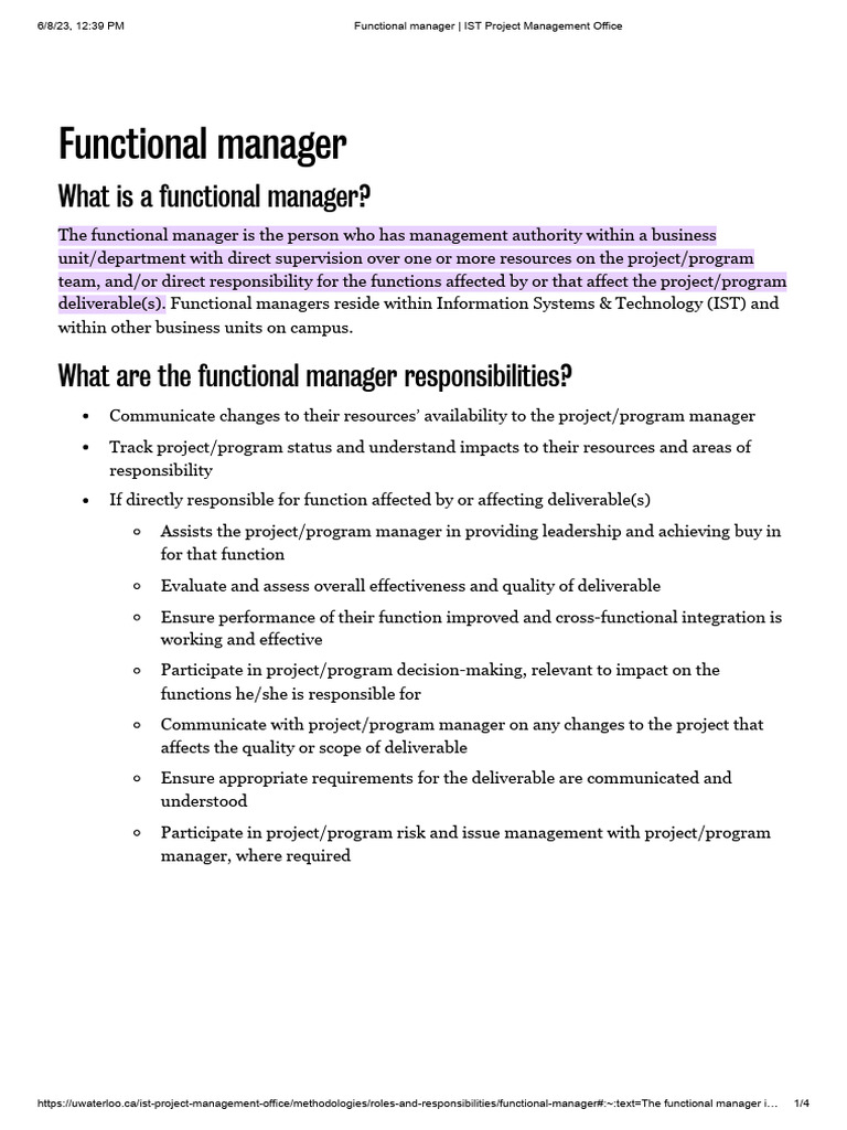 Functional Manager - IST Project Management Office | PDF | Project ...