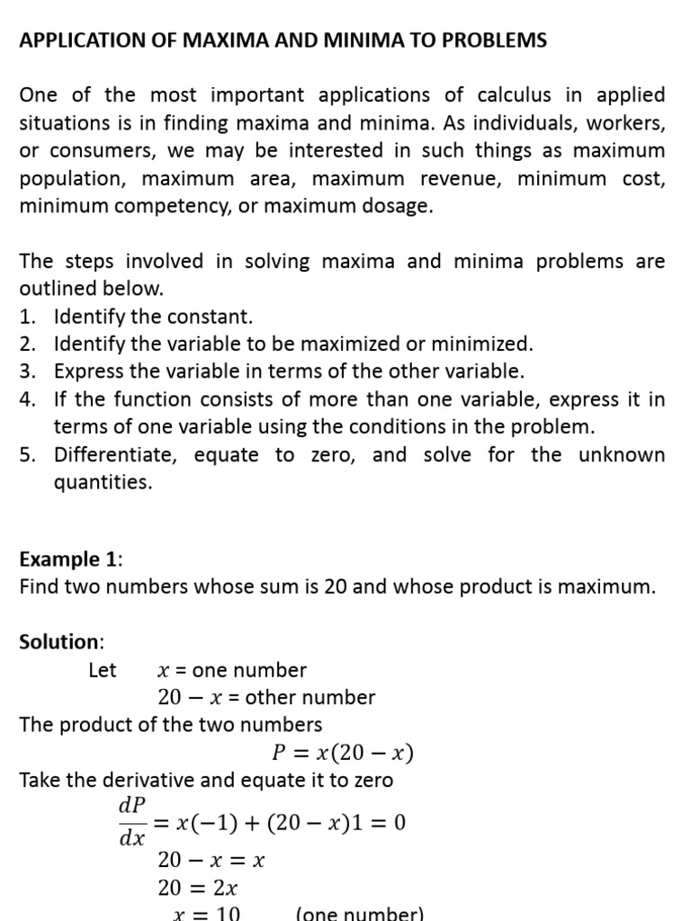 Maxima and Minima Application | PDF | Mathematical Analysis | Mathematics