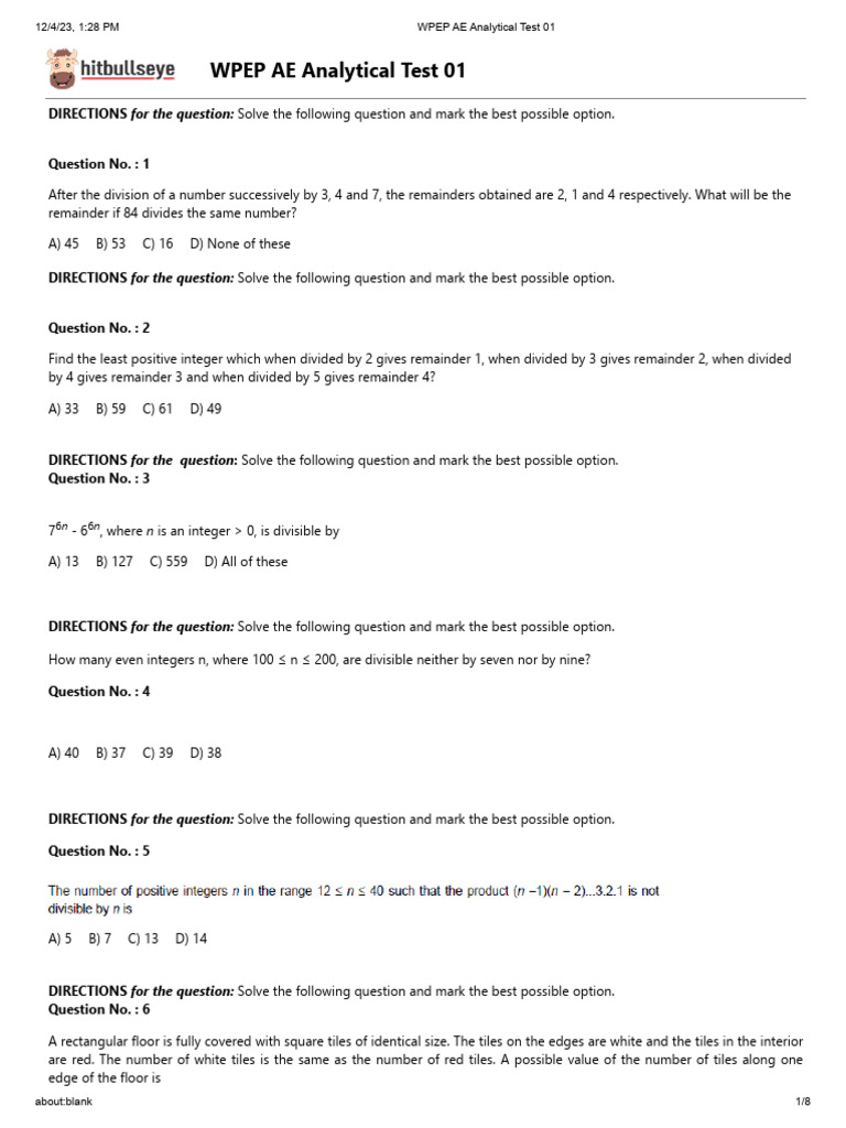 WPEP AE Analytical Test 01 | PDF | Mathematical Objects | Mathematical ...