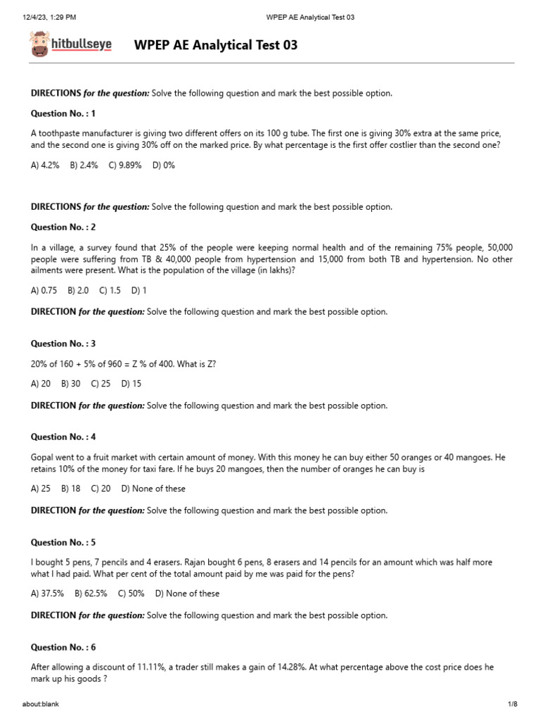 WPEP AE Analytical Test 03 | PDF | Percentage | Economies