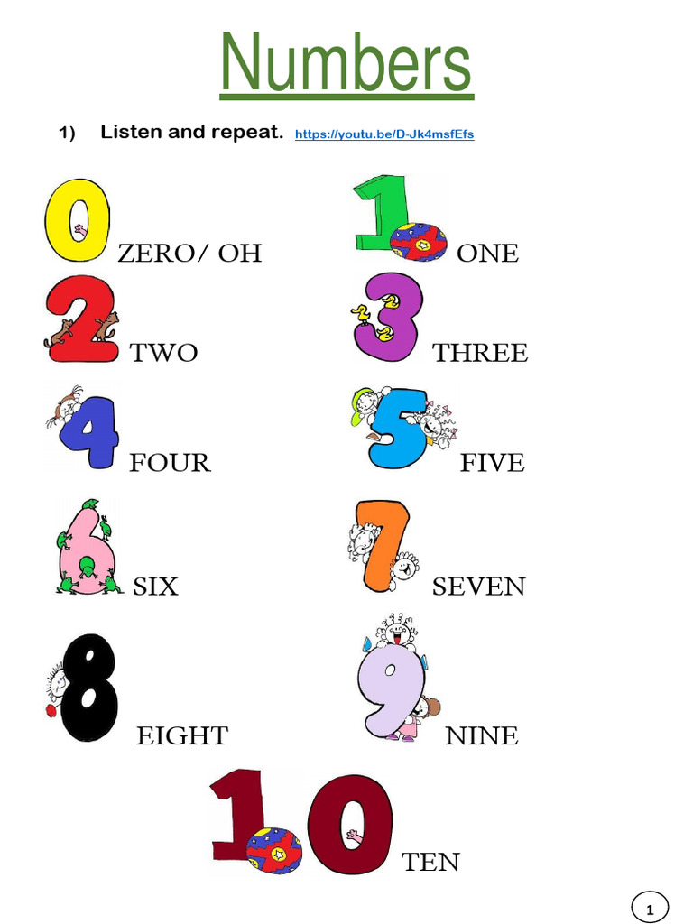 Numbers 1-10 English | PDF