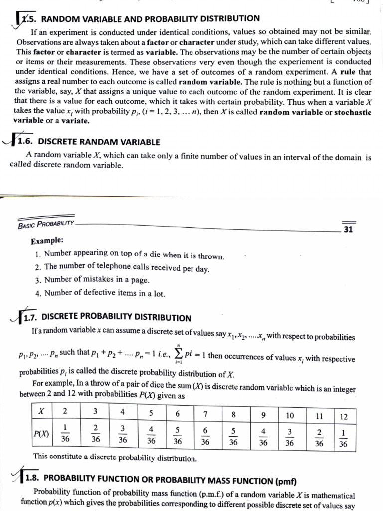 Unit 1 mth145 Random Variable | Download Free PDF | Probability Distribution | Random Variable