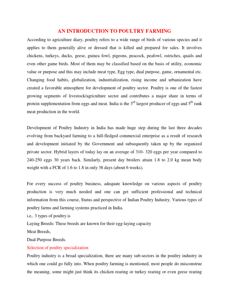 Introduction to Poultry Farming (1) | PDF
