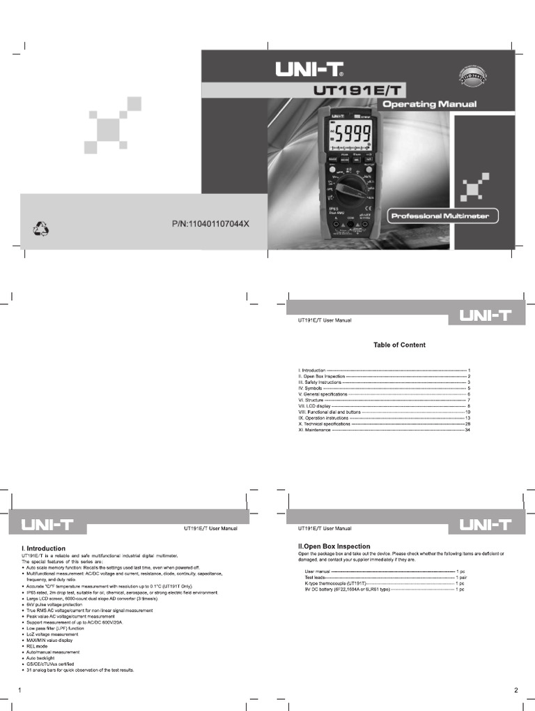Manual Multim Ut191e Unit | PDF