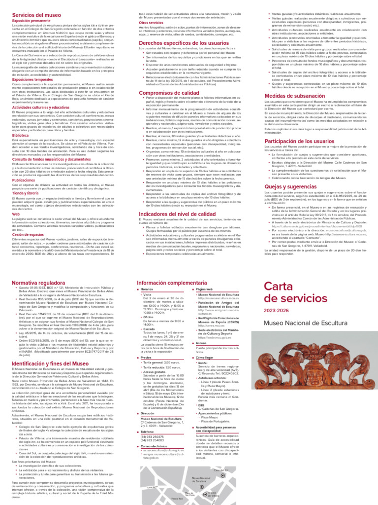 Tríptico Carta Servicios Museo Nac Escultura 2022 | PDF | Museo | Red ...