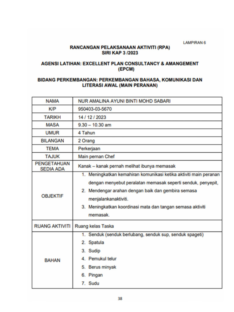 Rpa Perkembangan Bahasa Dan Literasi Awal | PDF