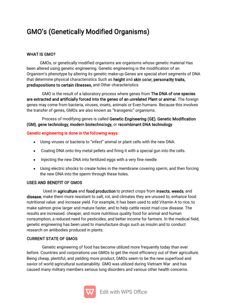 Document 1STS GMO | PDF | Genetically Modified Organism | Genetic ...