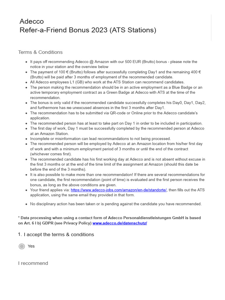 Adecco Refer-a-Friend Bonus 2023 (ATS Stations) | PDF