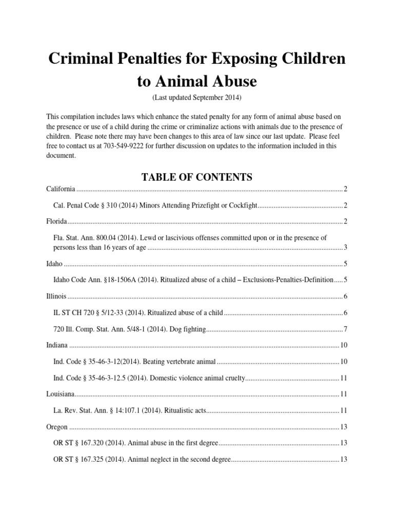 Criminal Penalties For Exposing Children To Animal Abuse | PDF | Cruelty To Animals | Murder
