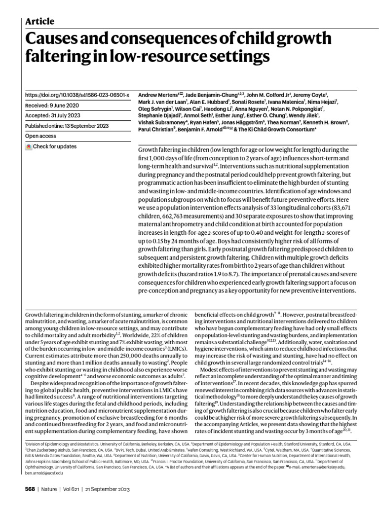 Causes and Consequences of Child Growth Faltering in Low-Resource ...