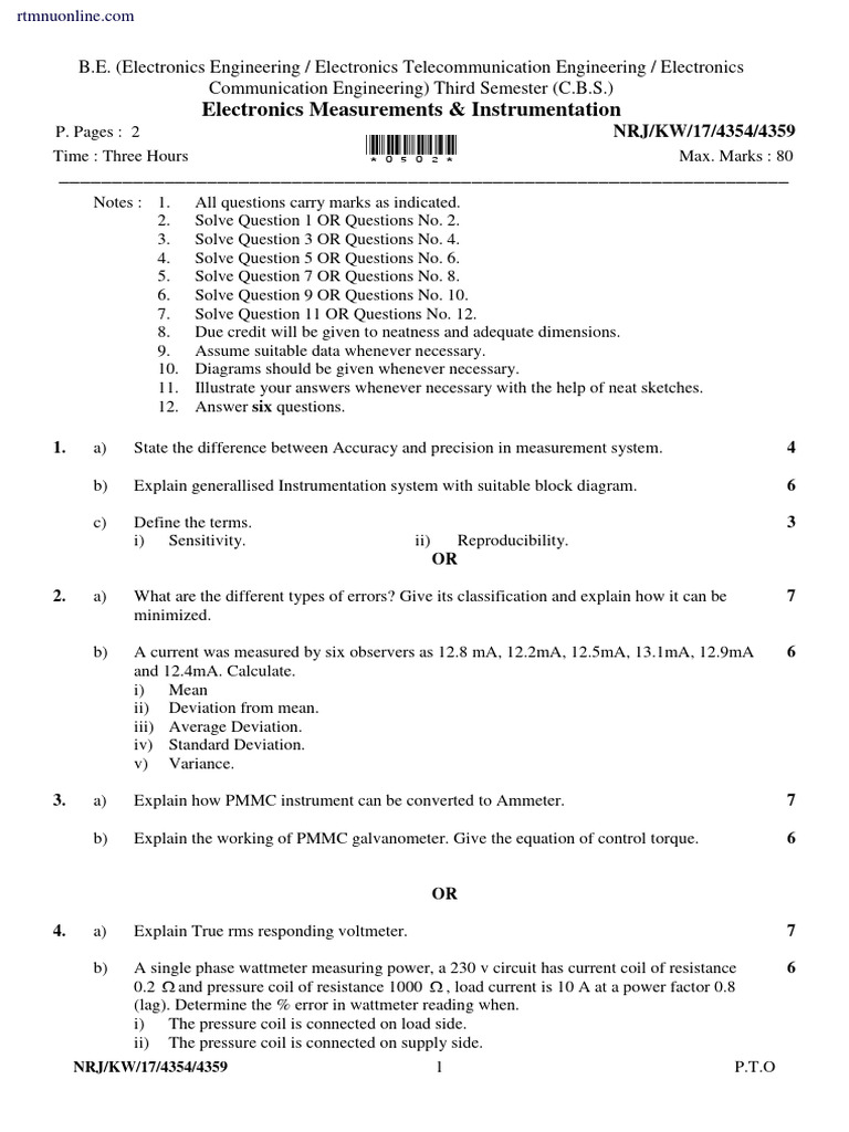 Etc 3 Sem Electronics Measurements and Instrumentation Winter 2017 | PDF | Physical Sciences ...