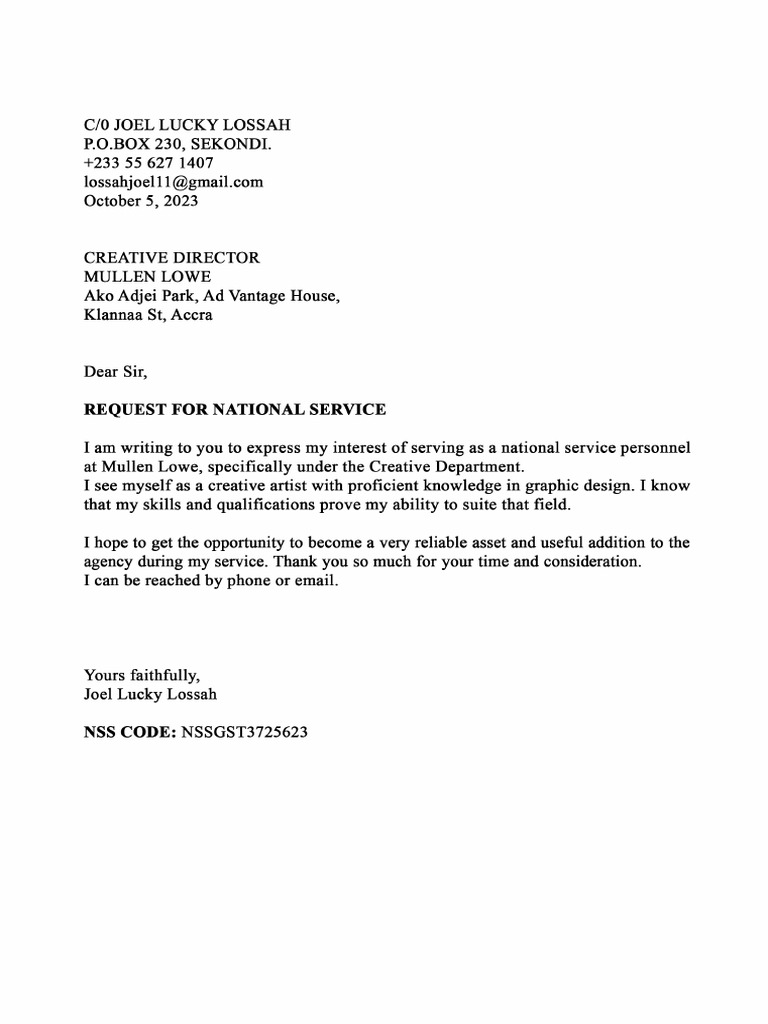 Request For National Service | PDF