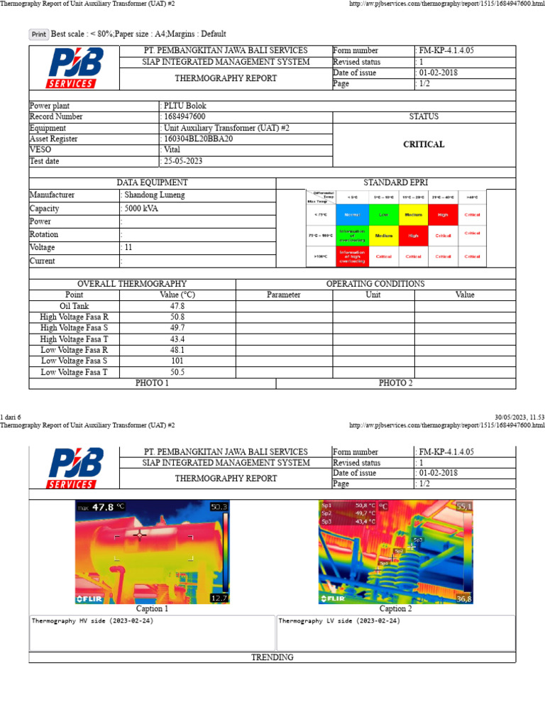 Thermography Report of Unit Auxiliary Transformer (UAT) #2 | PDF ...