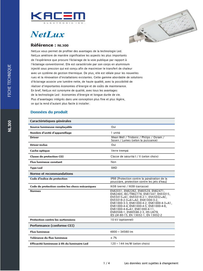 Fiche Technique Luminaire NetLux NL300 | PDF | Diode ...