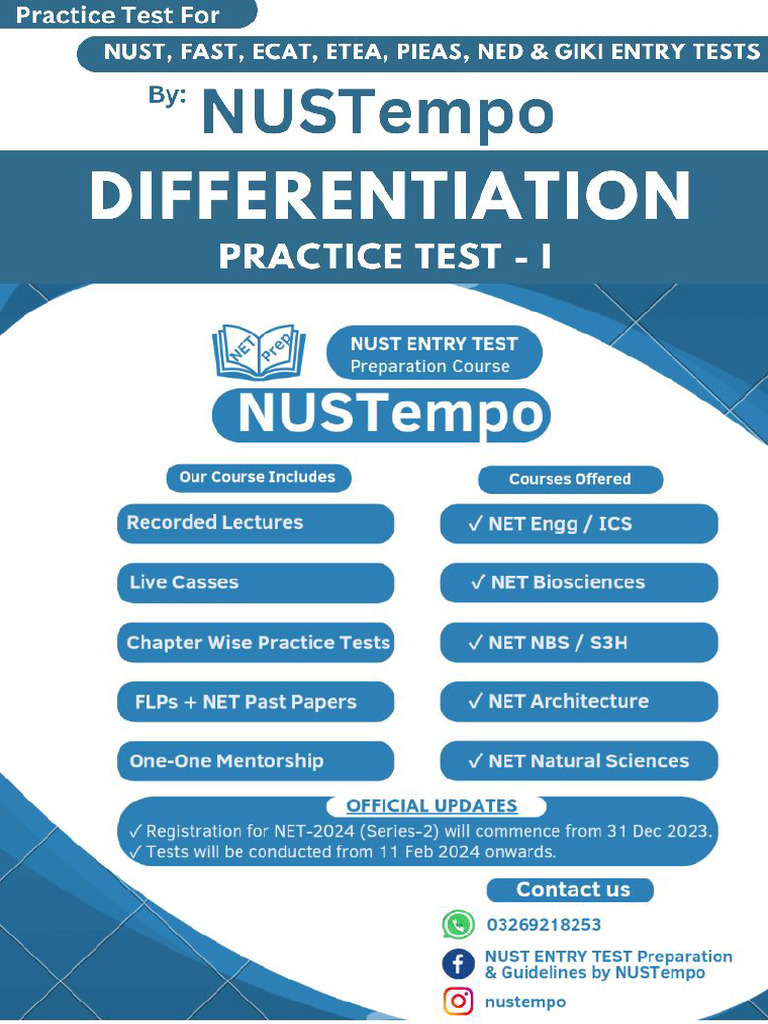 DIFFERENTIATION Test - I by NUSTempo | PDF