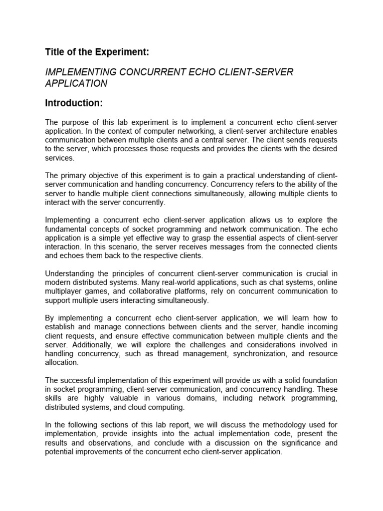 Concurrent Echo Client-Server Implementation | PDF | Client–Server ...