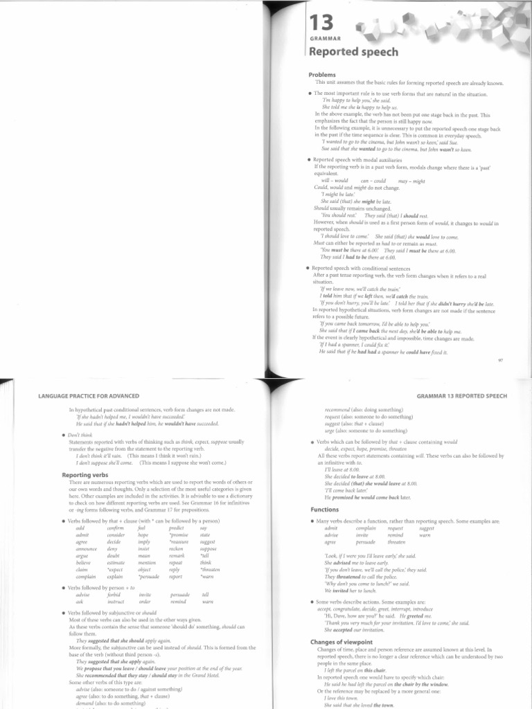 Reported Speech Advanced | PDF