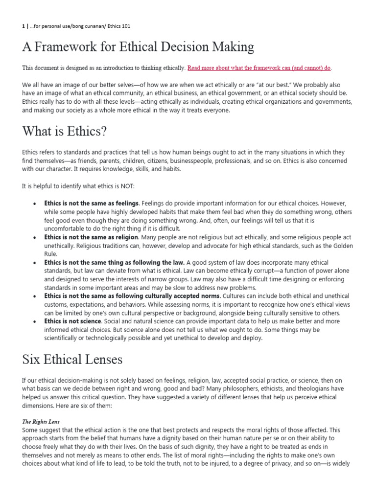 A-Framework-for-Ethical-Decision-Making | PDF | Justice | Crime & Violence
