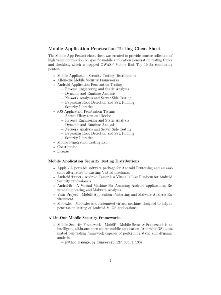 Mobile Application Penetration Testing Cheat Sheet Pdf Ios Android Operating System