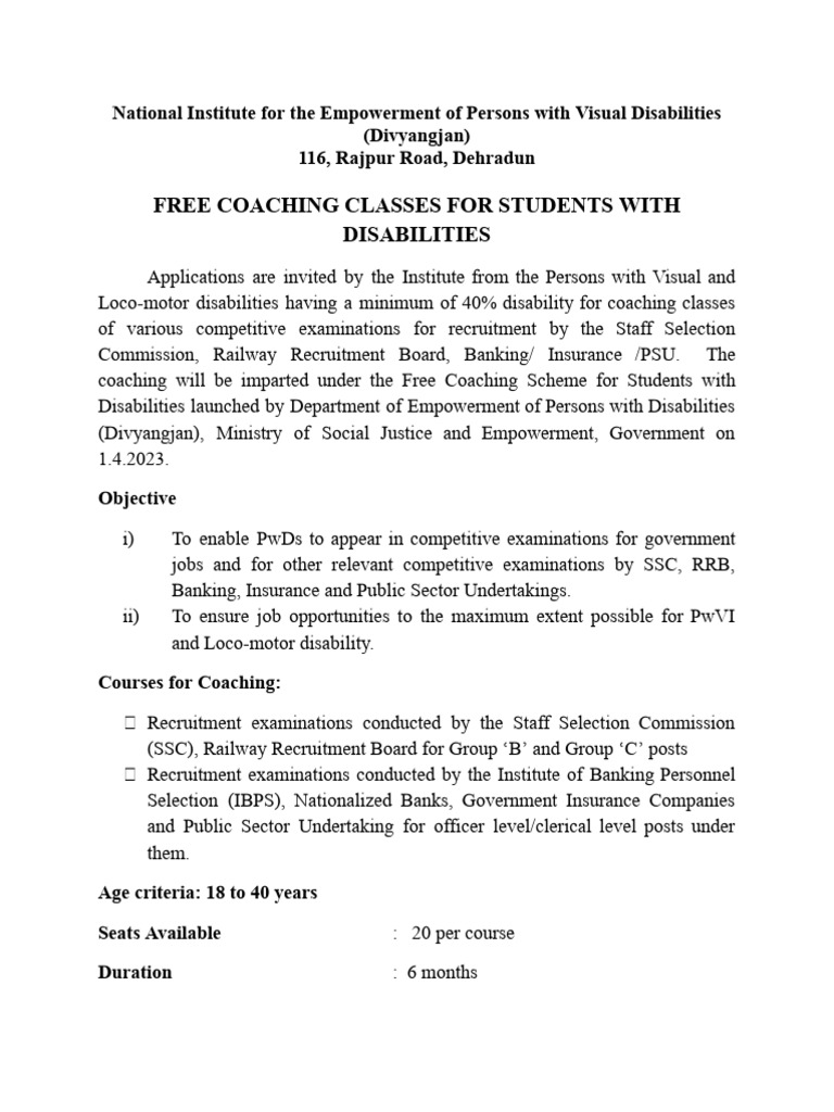 Advertisement For Free Coaching Classes 5.12.2023 | PDF