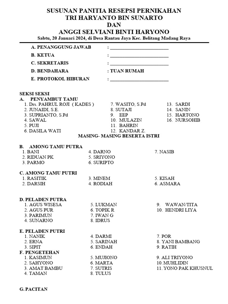 Susunan Panitia Gotong Royong Resepsi A3 | PDF