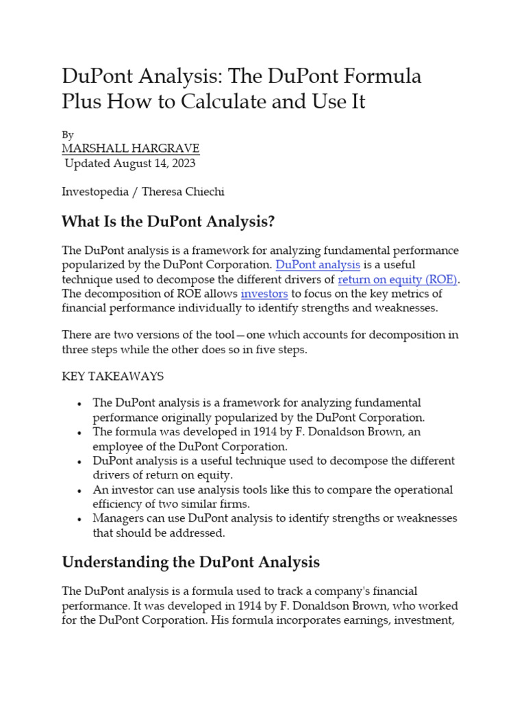 DuPont Analysis | PDF