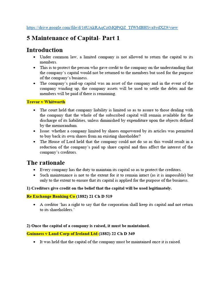 Chapter 5 - Maintenance of Capital (Part 1) | PDF